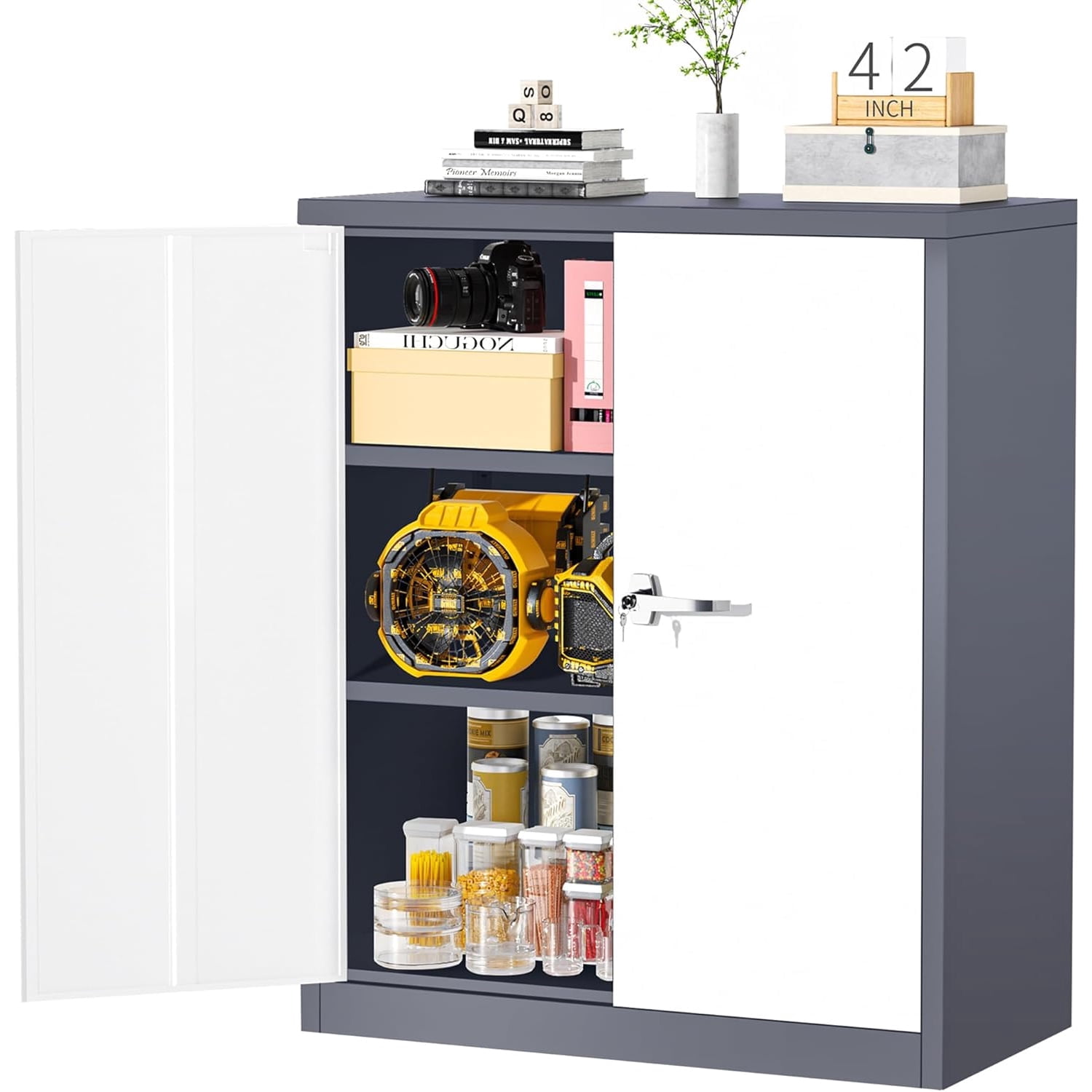 SOLAURA Metal Storage Cabinet, 42” H Office Cabinet with Lockable Doors ...