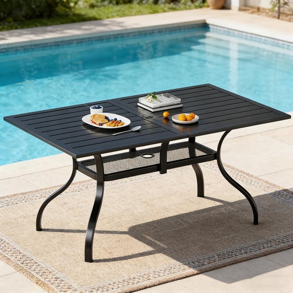 SOLAURA Outdoor Dining Table, 60" x 37"Outdoor Rectangular Metal Table ...