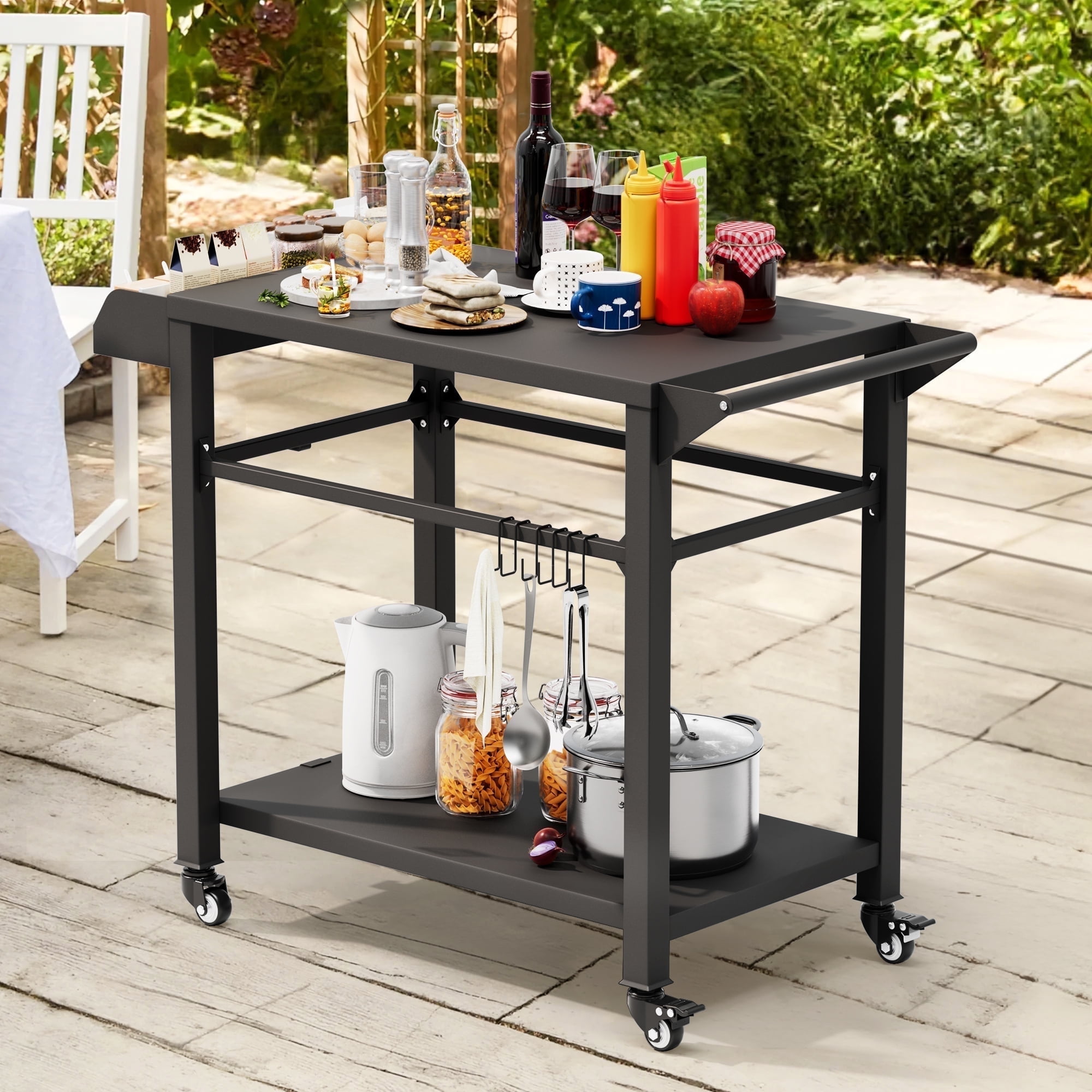 SOLAURA Outdoor Grill Table with Wheels, Movable Food Prep Table Stand ...