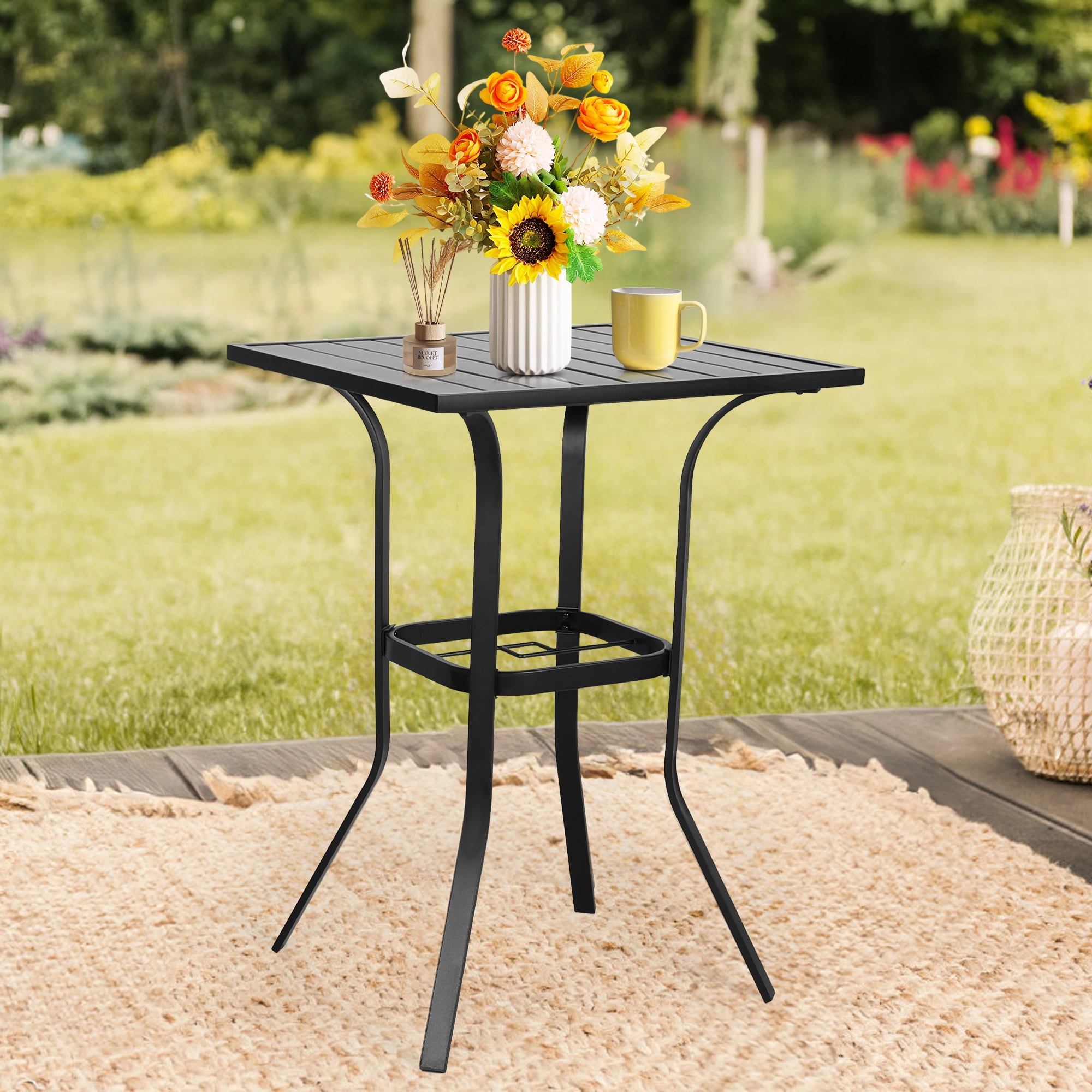 SOLAURA High Top Outdoor Patio Bar Height Metal Bistro Table with ...