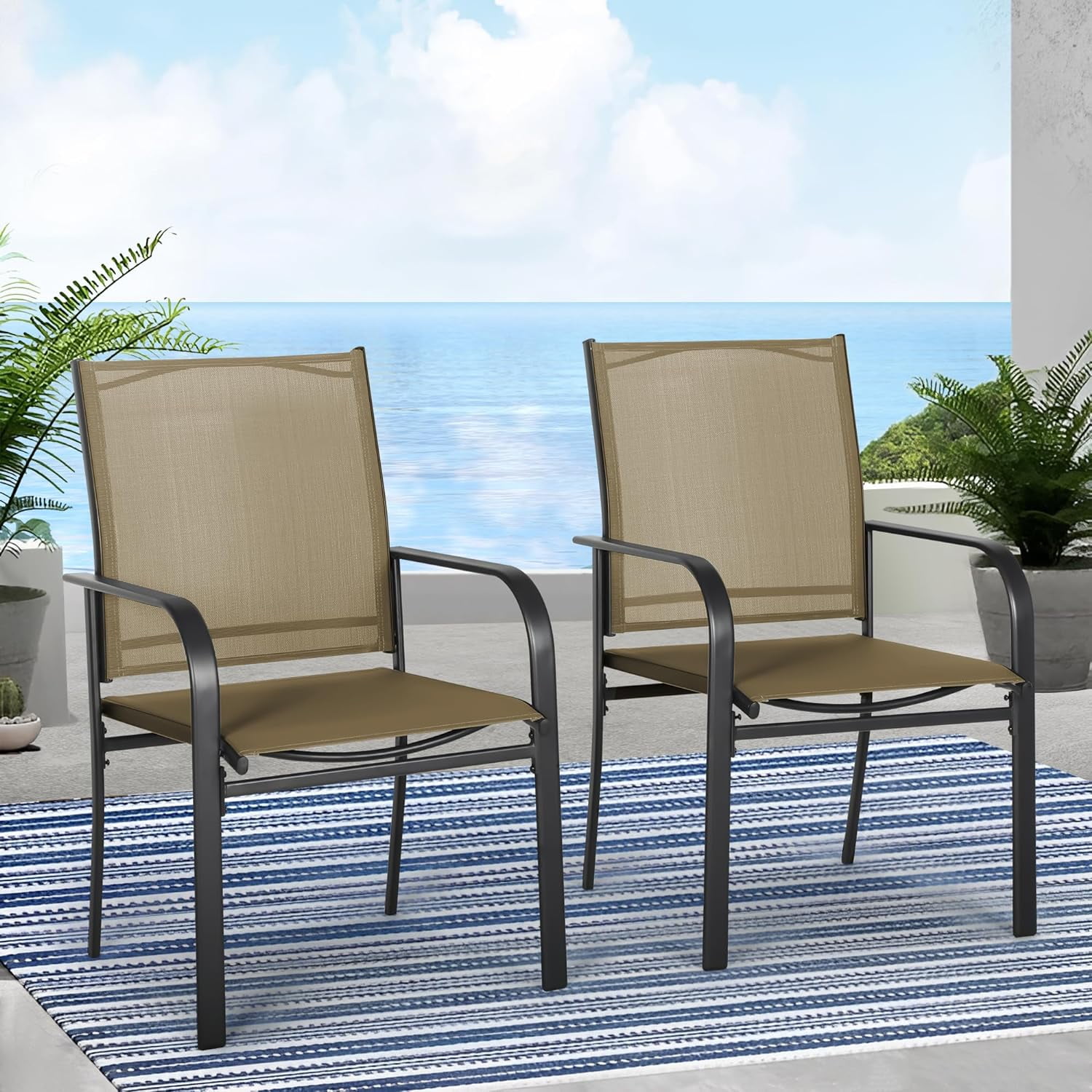 SOLAURA Patio Chairs Outdoor Textilene Dining Chairs Set of 2, Khaki ...