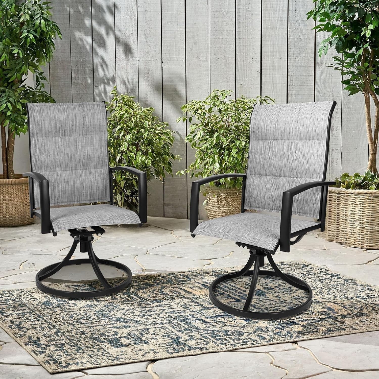 SOLAURA Patio Swivel Chairs Set of 2, High Back Textilene Padded ...