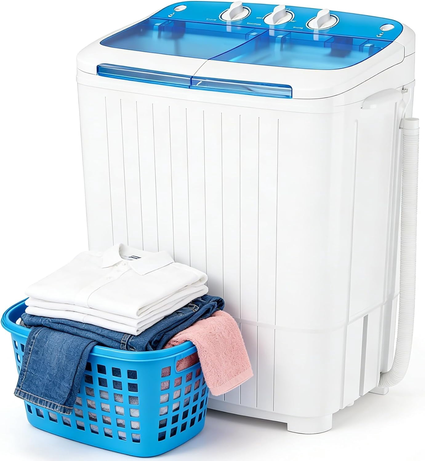 SOLAURA Portable Washing Machine 16lbs, Twin Tub Semi-Automatic Washer ...