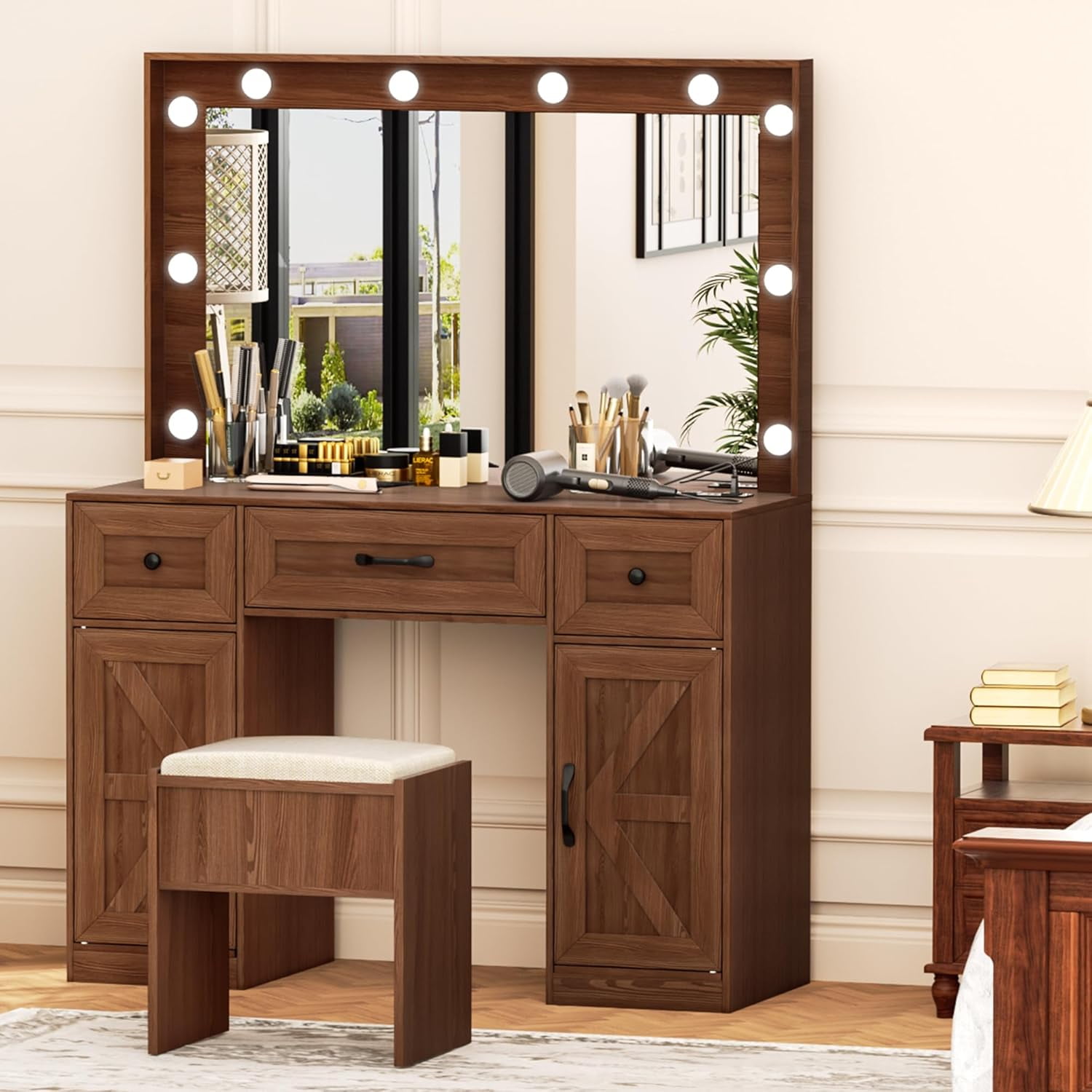 SOLAURA Vanity Set with Mirror and Lights, Makeup Vanity Desk with ...