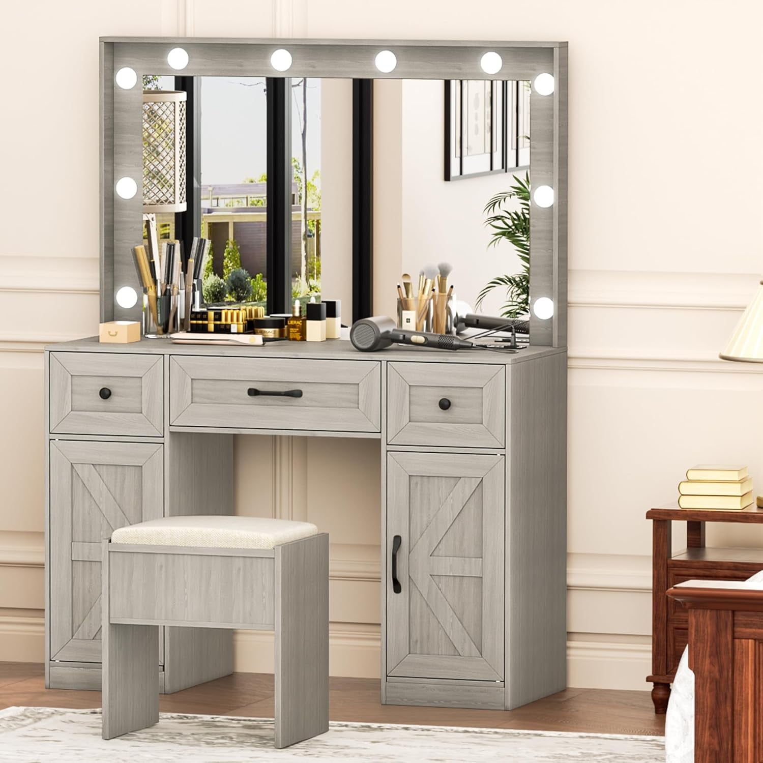 SOLAURA Vanity Set with Mirror and Lights, Makeup Vanity Desk with ...