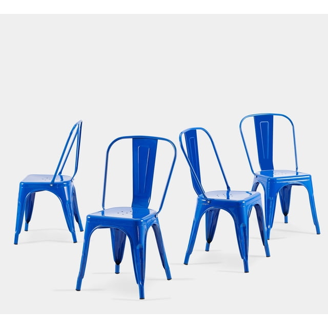 SOLEGGIATA Blue Metal Dining Chairs Set of 4 - 18 inch Seat Height ...