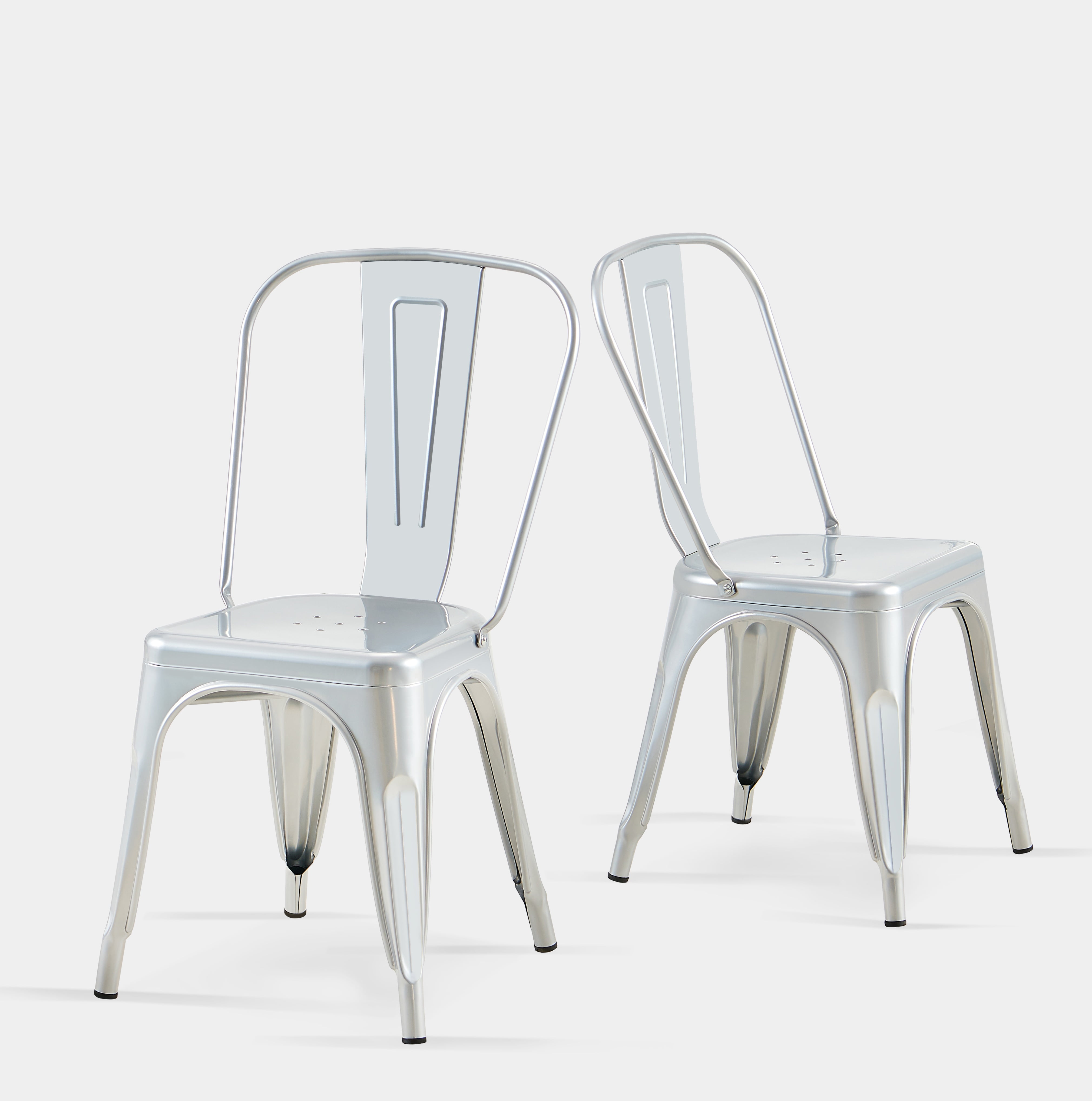 SOLEGGIATA Metal Dining Chairs Set of 4 Silver Outdoor Metal Chairs for ...