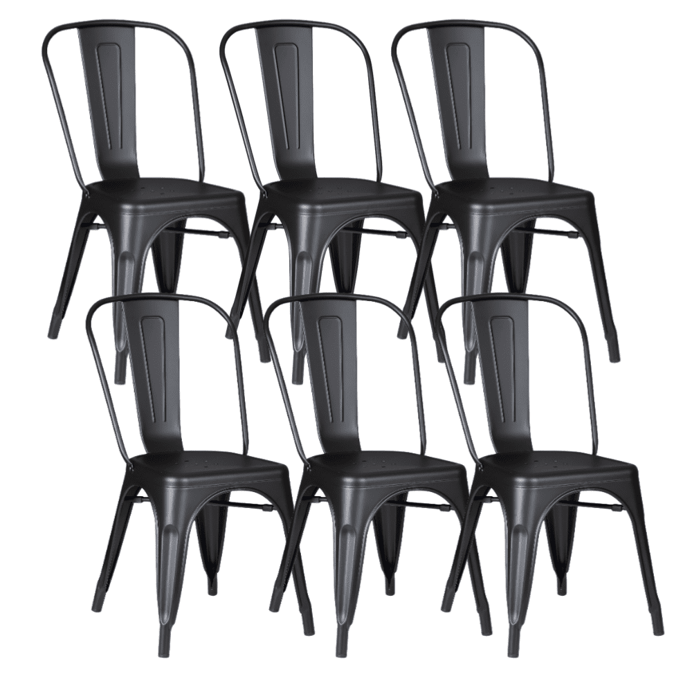 SOLEGGIATA, Metal Dining Chairs, Set of 6, Matte Black - Walmart.com