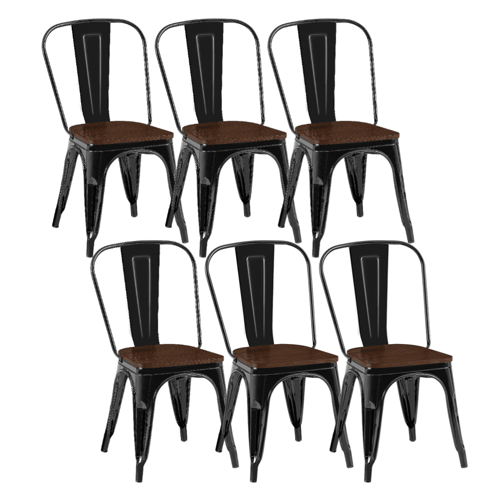 SOLEGGIATA Metal Dining Chairs Set of 6 with Wooden Seat Industrial ...