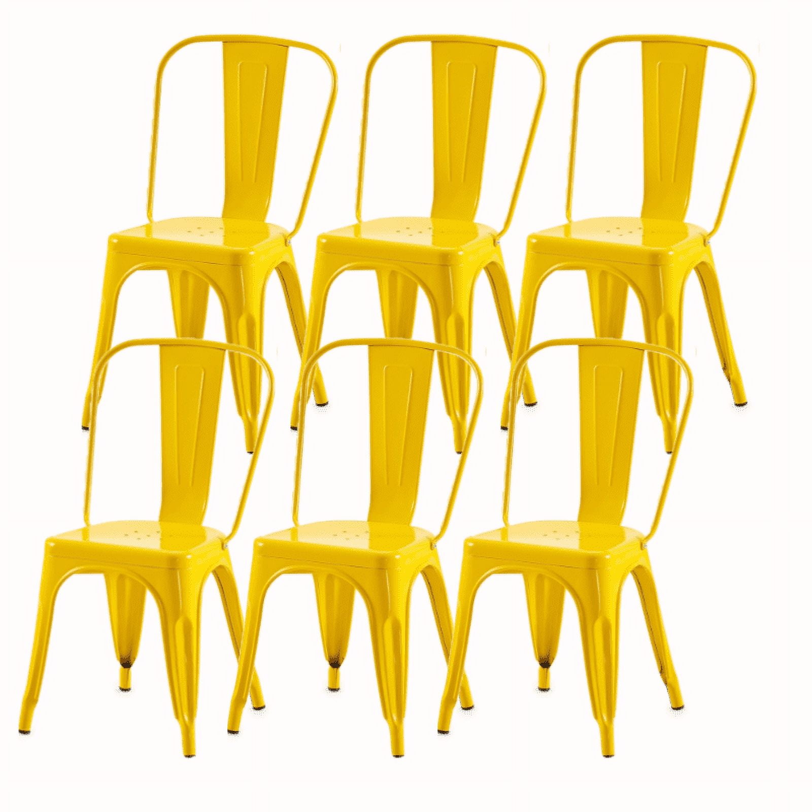 SOLEGGIATA Yellow Metal Dining Chairs Set of 6 Industrial Stackable ...