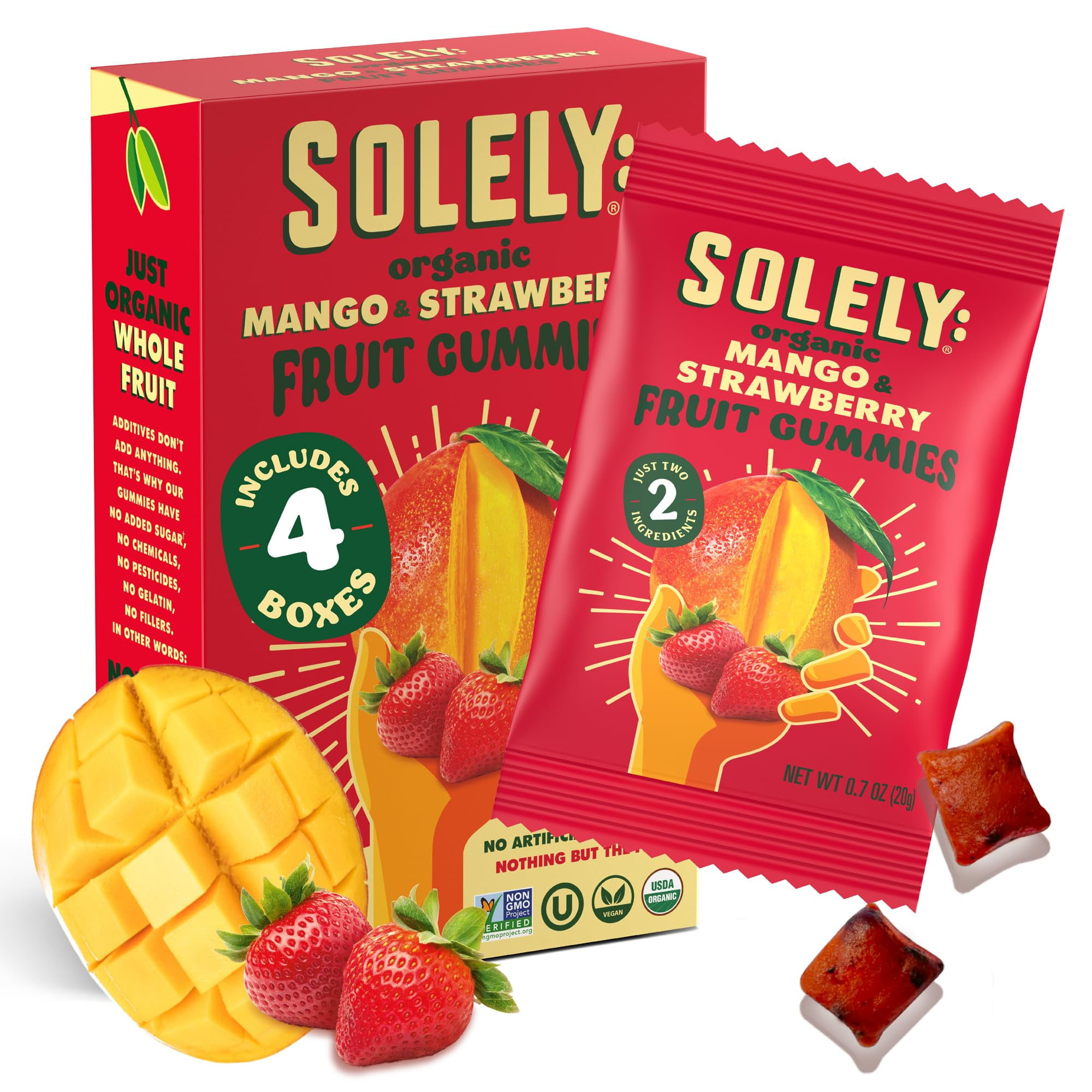 SOLELY - Organic Mango & Strawberry Whole Fruit Gummies (Pack Bags per Box) - Real Fresh Fruit ...