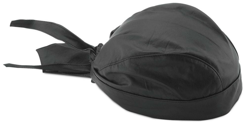 SOLID LEATHER Biker SKULL CAP Motorcycle Bandana Head Wrap Du Doo Do ...