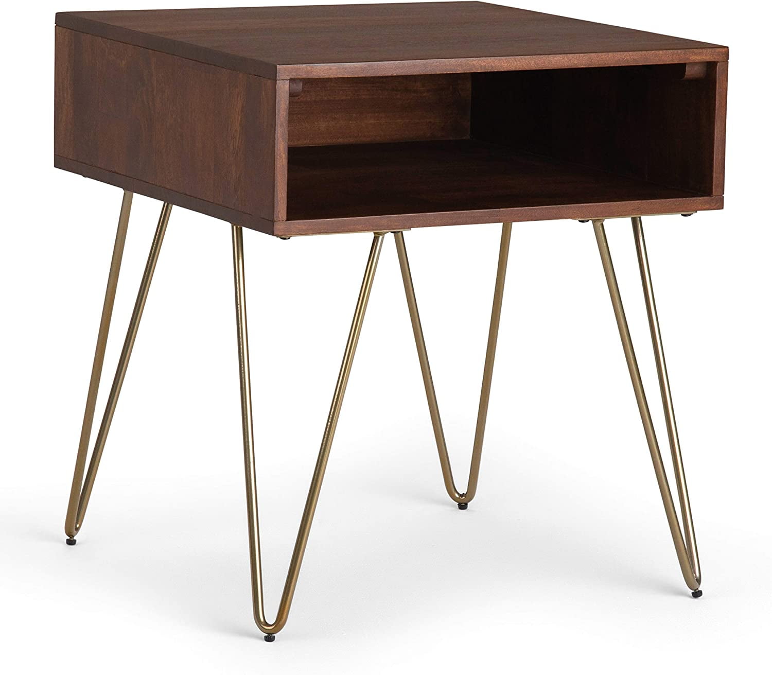 SOLID MANGO WOOD and Metal 22 inch wide Mid Century End Side in Umber ...