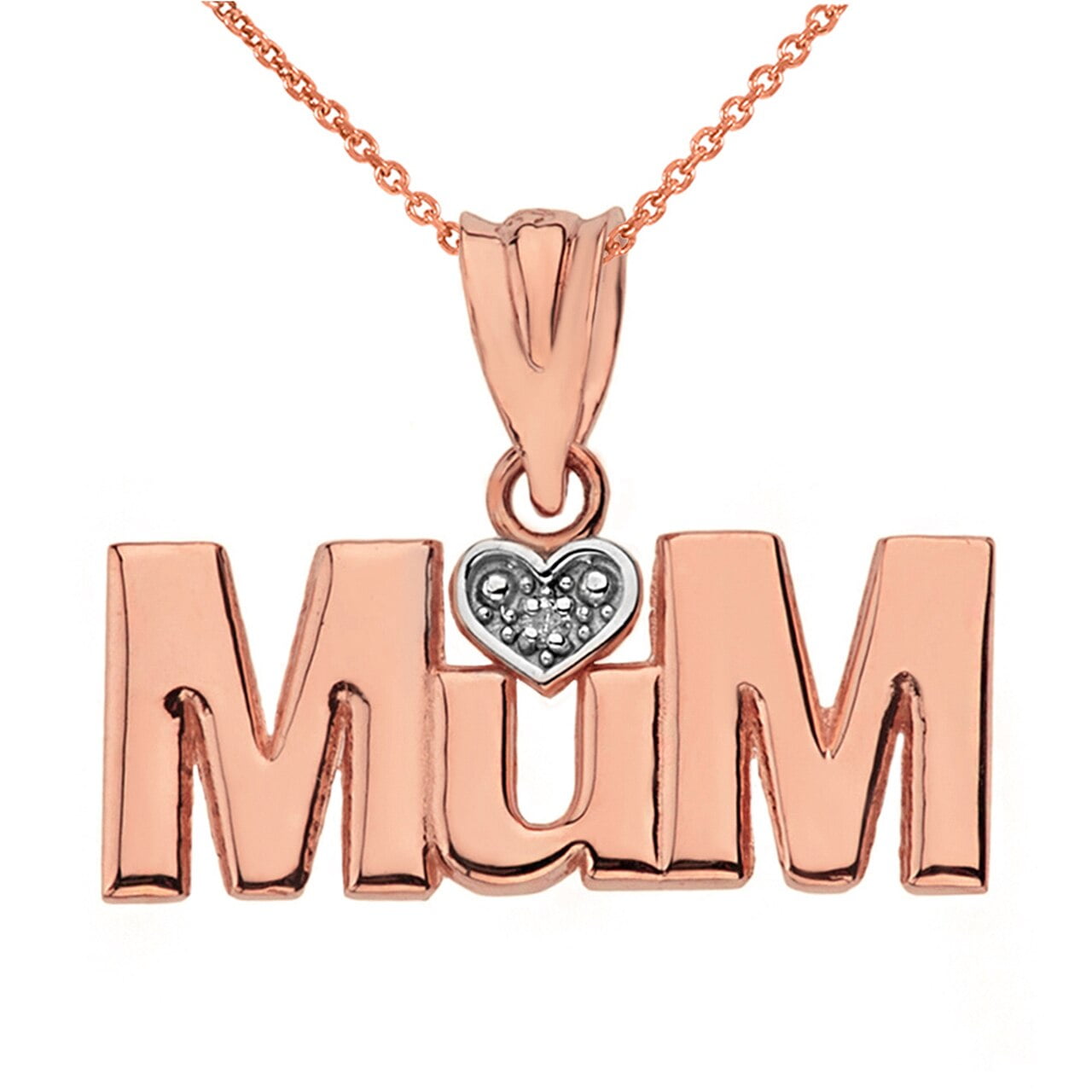SOLID ROSE GOLD RHODIUM HEART DIAMOND MUM PENDANT NECKLACE : 14K ...