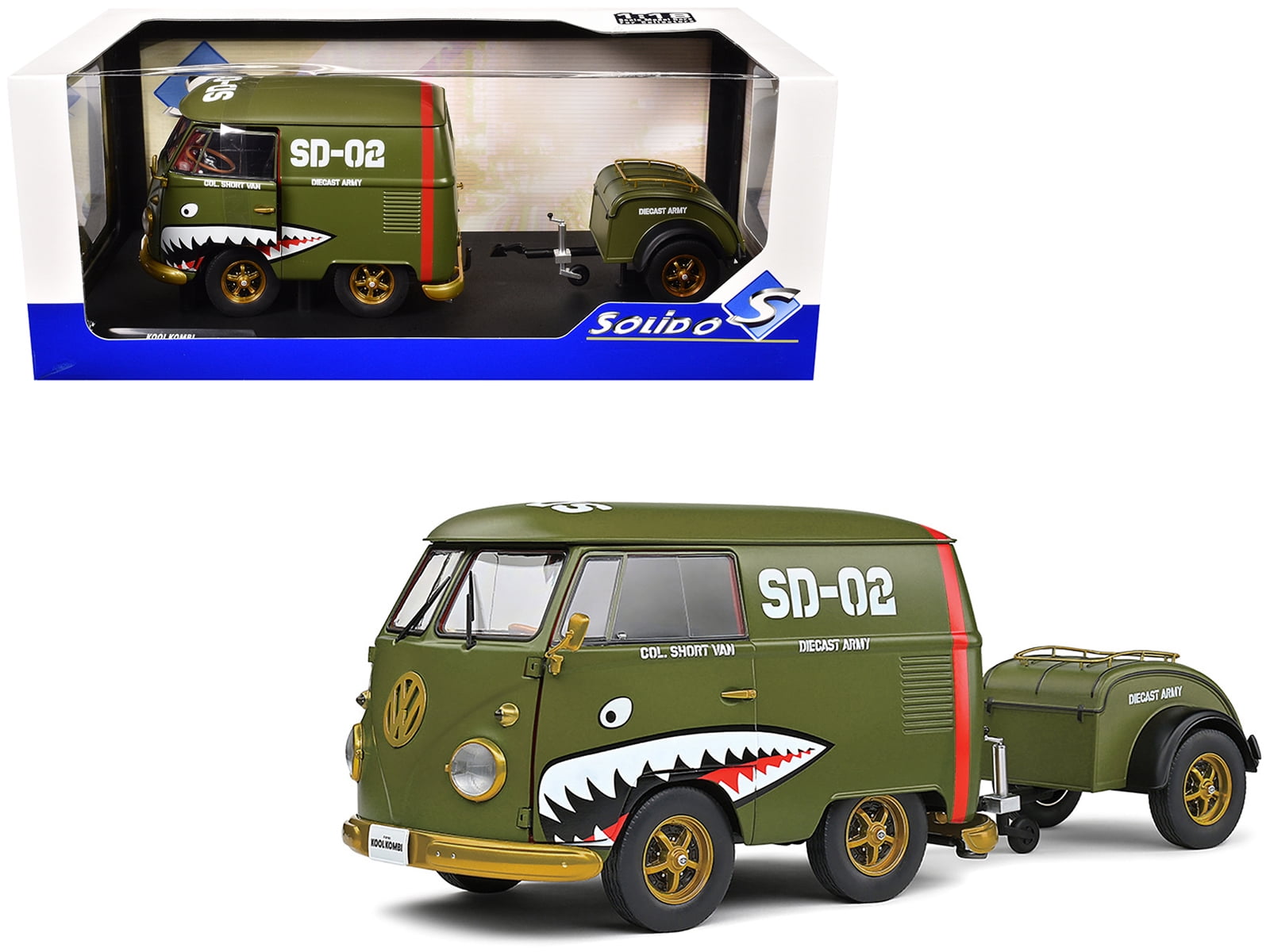 1950 Volkswagen Kool Kombi Van with Trailer "Army Fighter" Green with ...