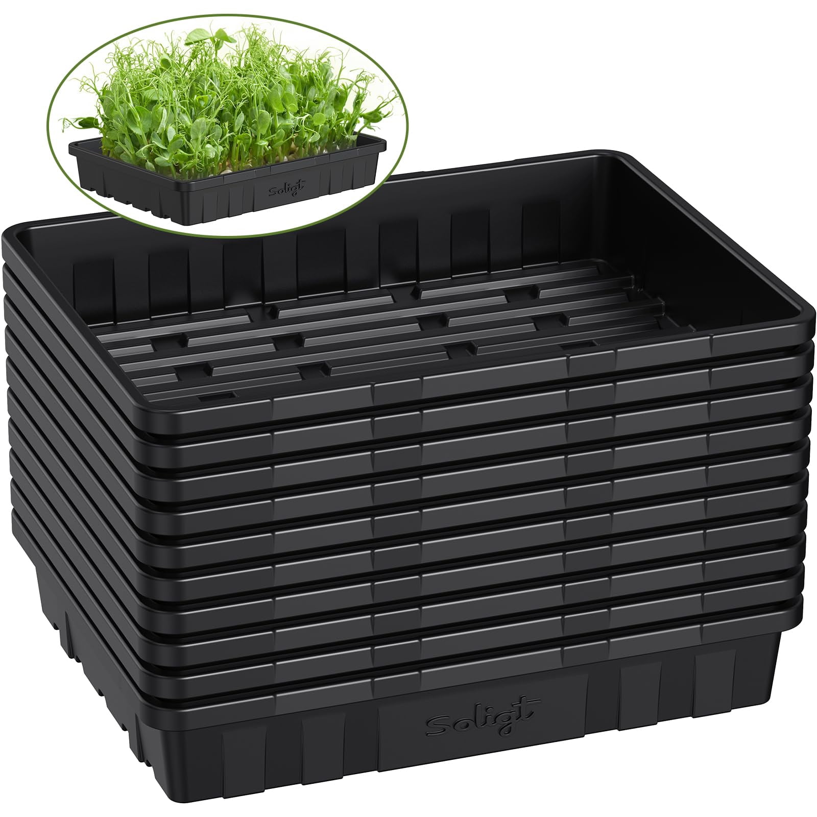 SOLIGT Extra Thick Heavy Duty 10 Pack Seed Trays - Microgreens Growing ...