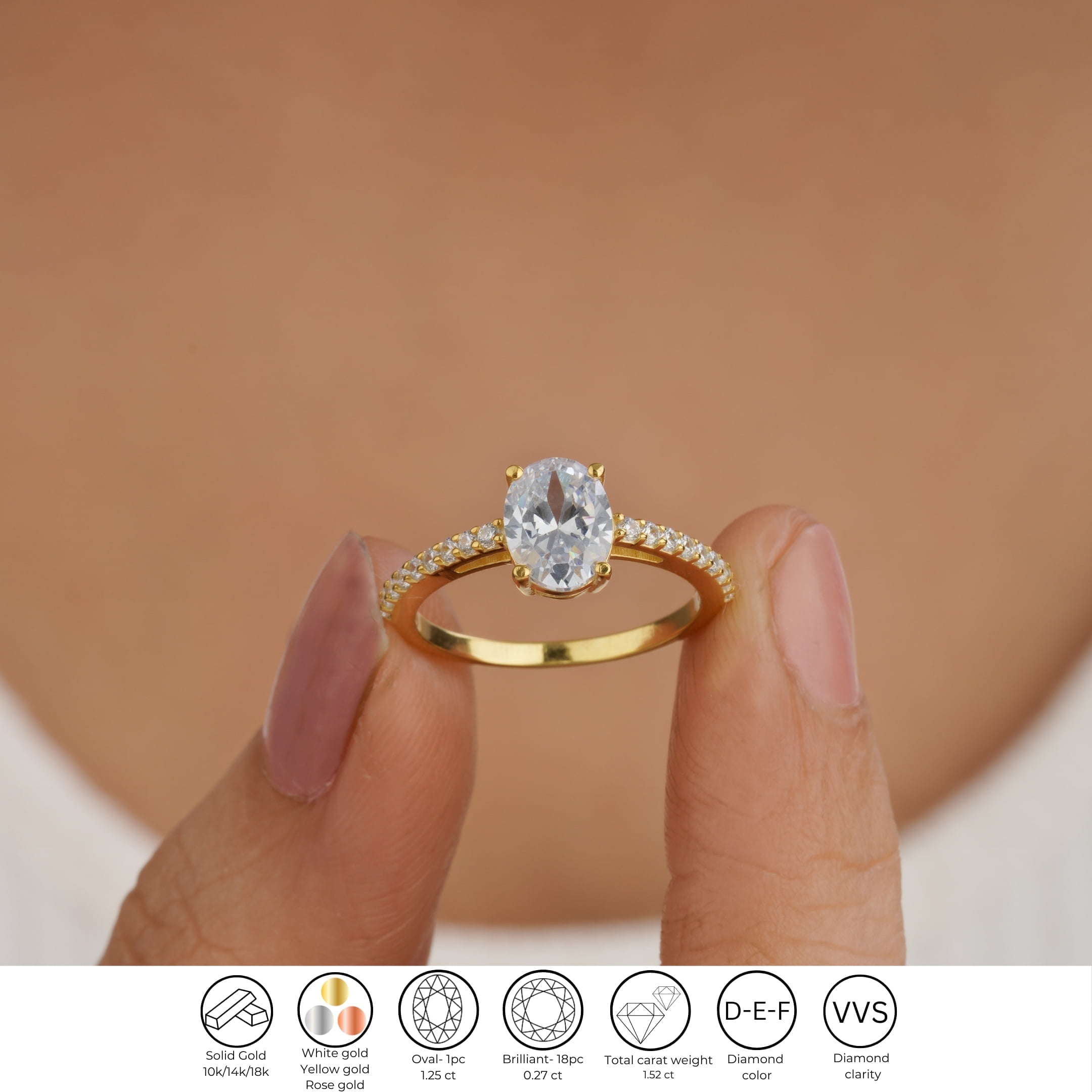 SOLITAIRE JEWELS 1.25 Ct Oval Cut Moissanite Engagement Ring, Solitaire ...