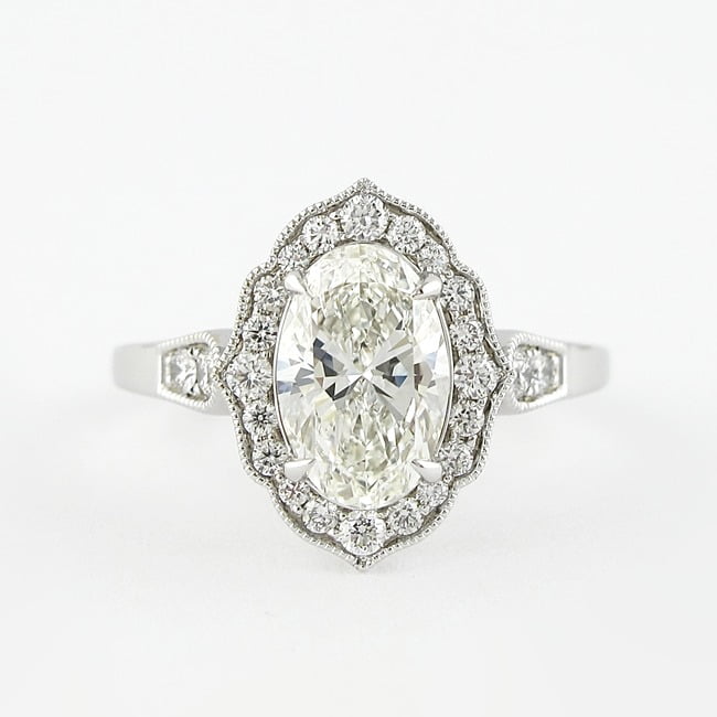 SOLITAIRE JEWELS 1.5CT Oval Milgrain Vintage Halo Style Moissanite ...