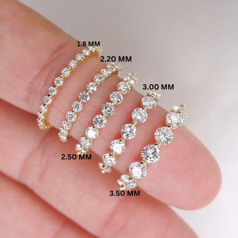 SOLITAIRE JEWELS 2.2MM 10 Stone Round Moissanite Wedding Eternity Band Solid 14K Yellow Gold ...