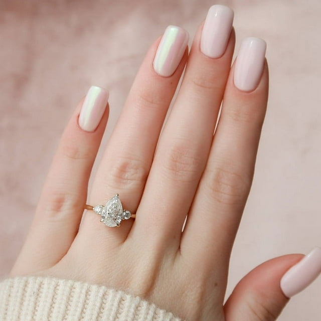 SOLITAIRE JEWELS 2.CT Pear Cut Moissanite Three Stone Engagement Ring ...