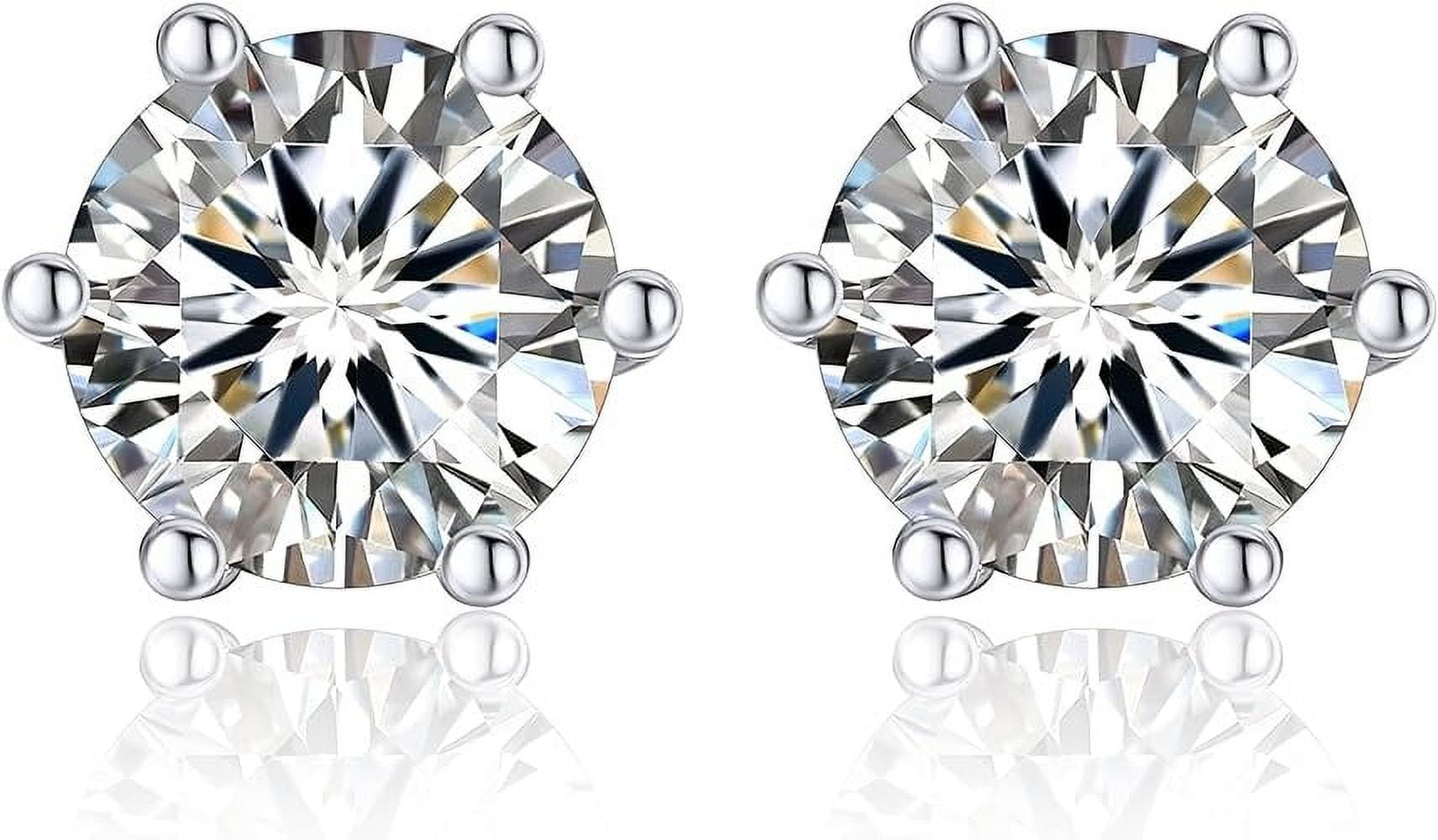 SOLITAIRE JEWELS 2CT 6 Prong Solitaire Round Moissanite Diamond Stud ...