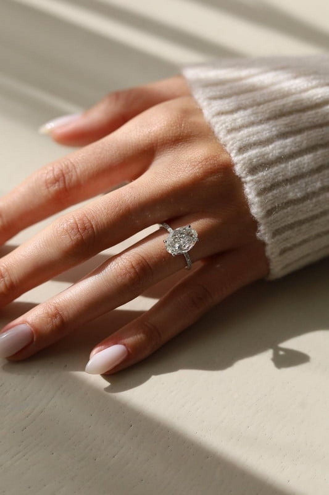 SOLITAIRE JEWELS 3.74Ct Oval Moissanite Diamond Engagement Ring 10K White Gold With Pave Band ...