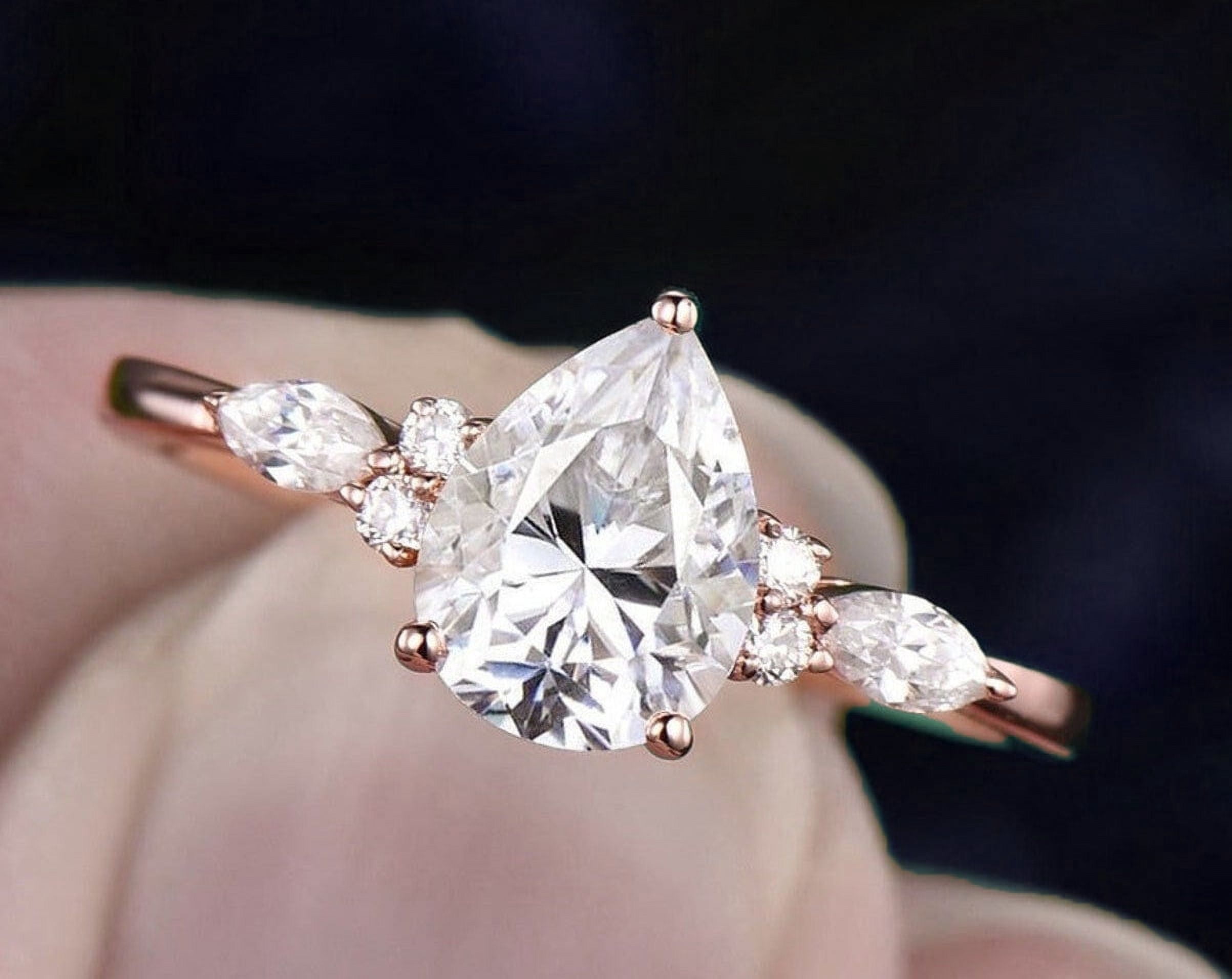 SOLITAIRE JEWELS 9x7MM Pear cut Moissanite Engagement Ring Pear Diamond ...