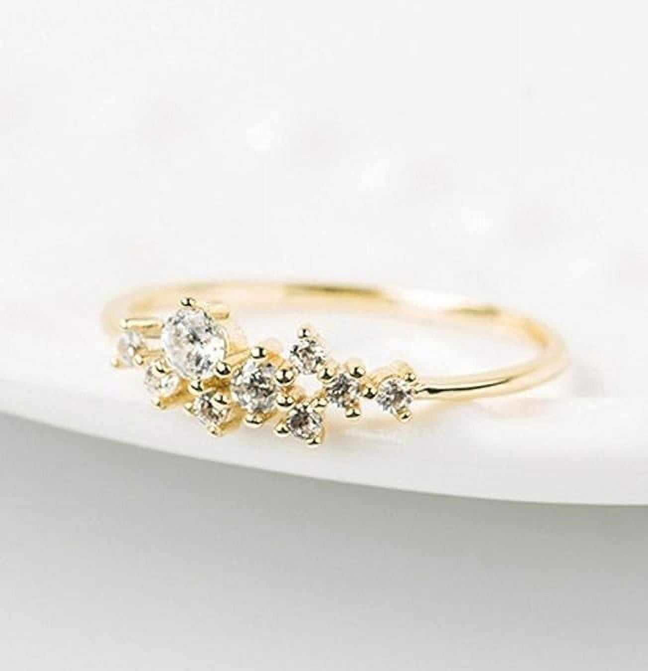SOLITAIRE JEWELS Dainty 10K Gold Cluster Diamond Stacking Ring Round ...