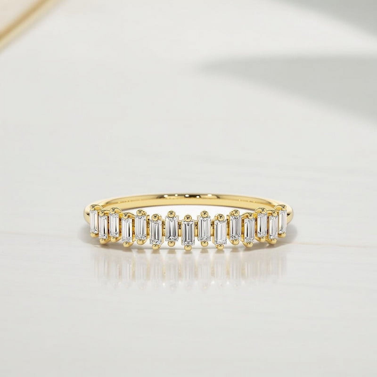 SOLITAIRE JEWELS Solid 14K Yellow Gold Stackable Baguette Moissanite ...