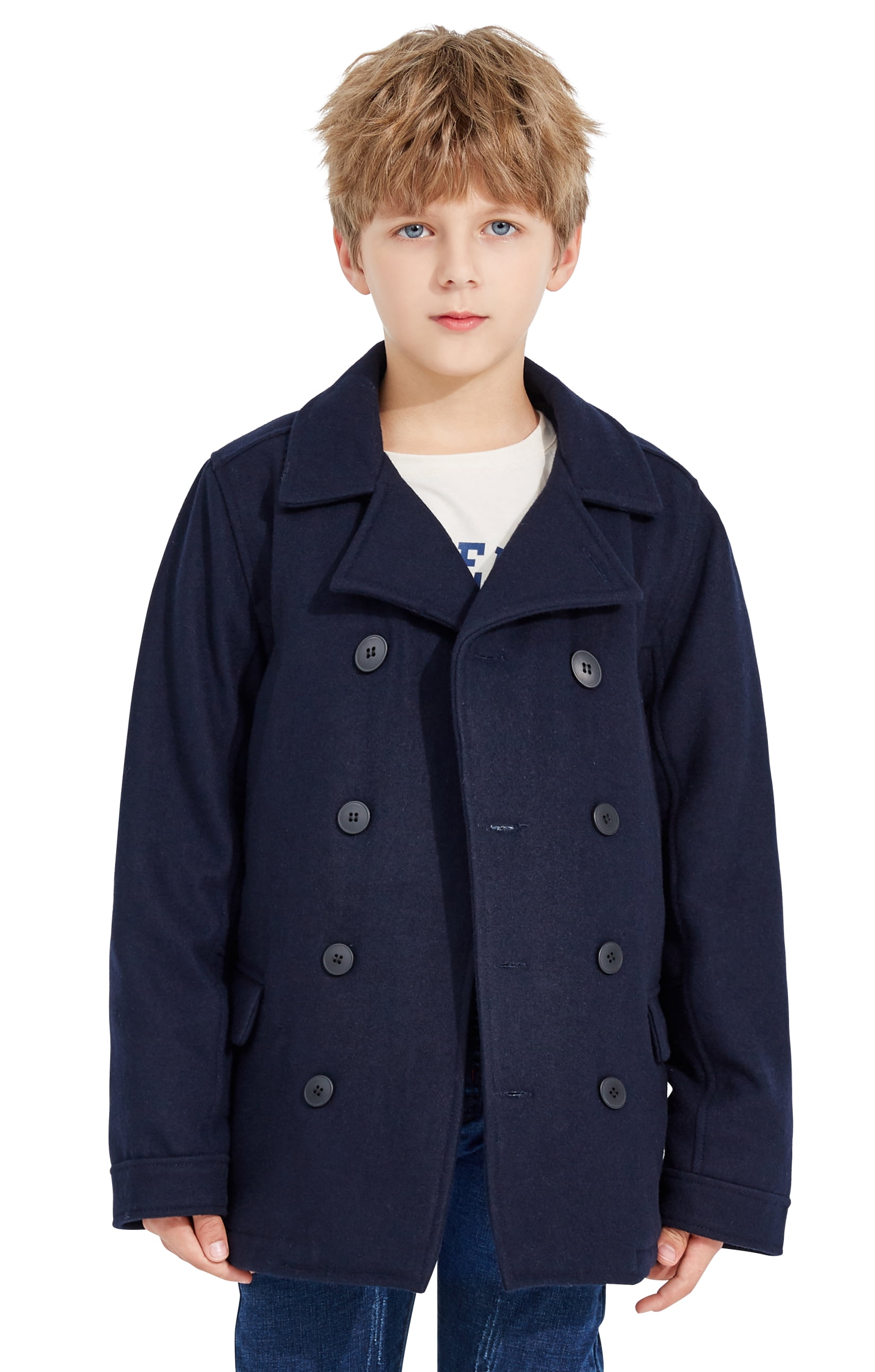 SOLOCOTE Kids Peacoat, Wool Blend Winter Coat, Double Breasted, Notched ...