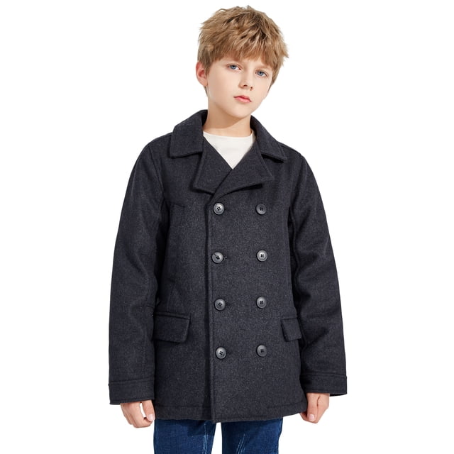 SOLOCOTE Boys Coat Elegant Notched Collar Double Breasted Wool Blend ...