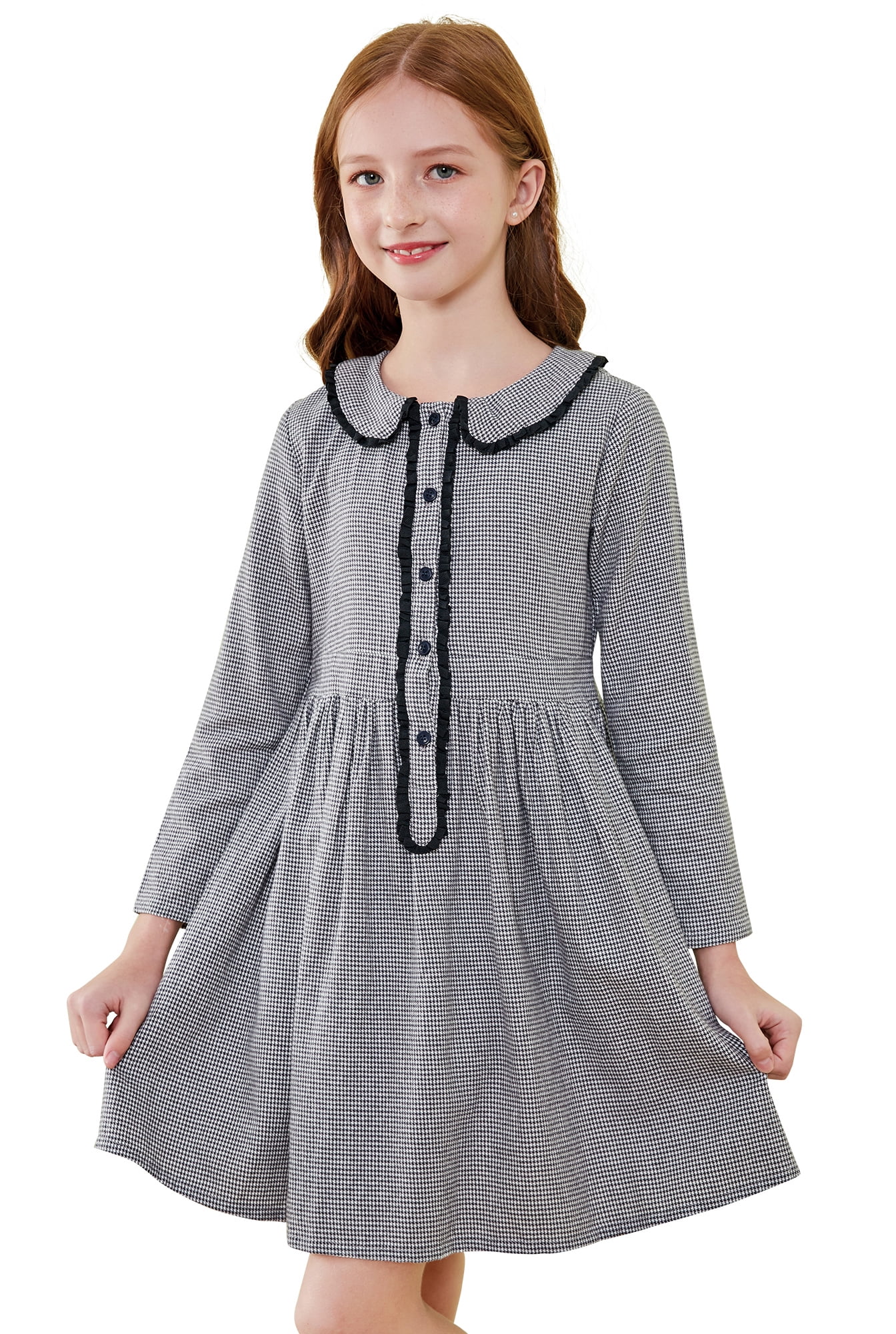 SOLOCOTE Girls Plaid Cotton Long Sleeve Peter Pan Classic Vintage ...