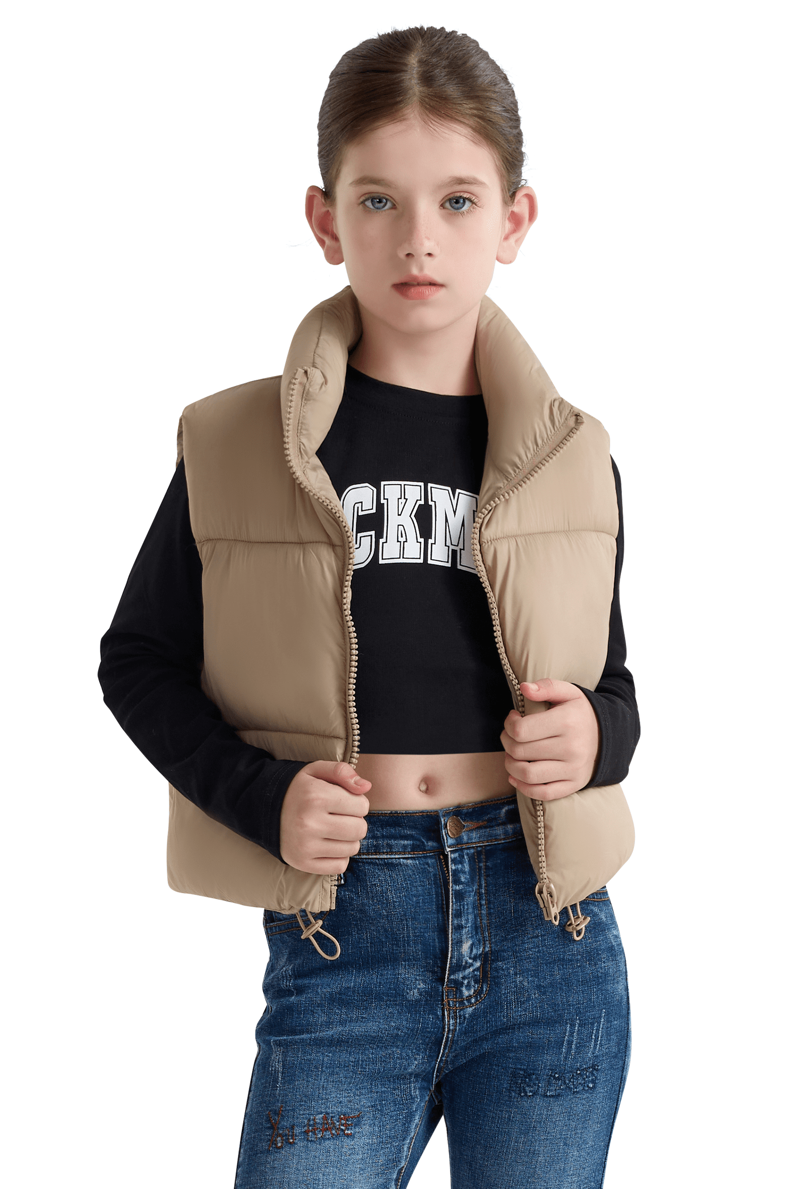 SOLOCOTE Girls Puffer Vest Hooded Coat Water-Resistant Warm Winter ...