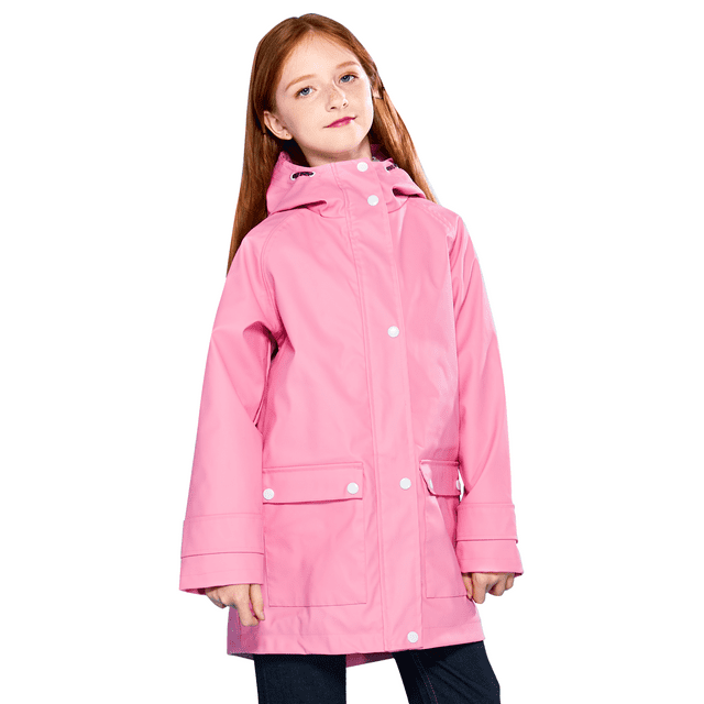 SOLOCOTE Girls Rain Jacket Lightweight Waterproof Raincoat Hooded Cotton Lined Long Windbreaker ...