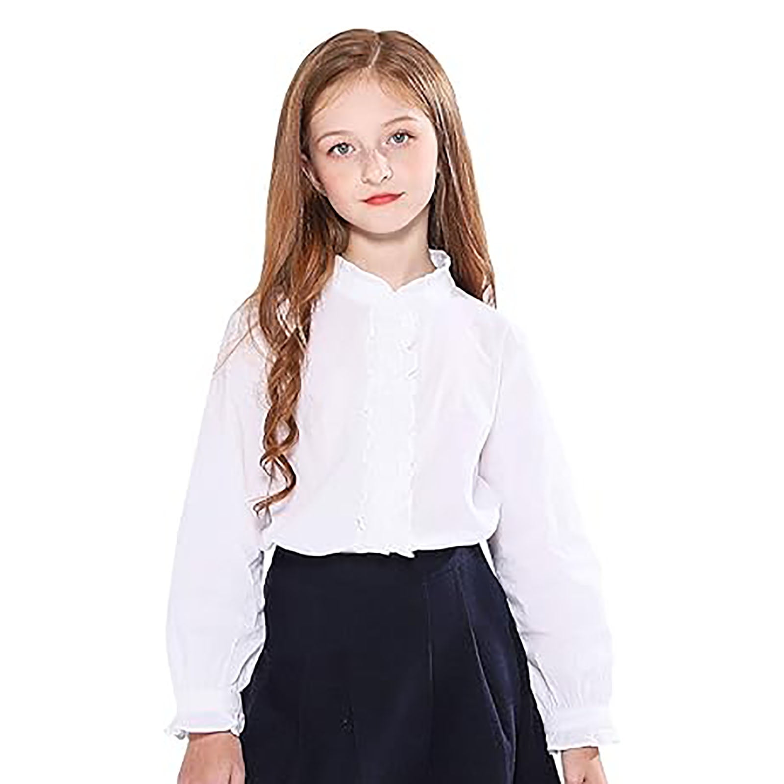 SOLOCOTE Girls' Ruffle Long Sleeve Cotton Blouse- Princess Style Spring ...