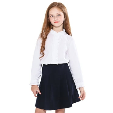 Bienzoe Girl's School Uniform White Blouse, Long Sleeve Cotton ...