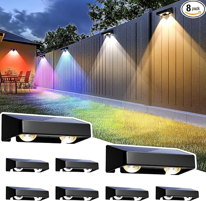 SOLPEX Solar Fence Lights Outdoor 9 Fixed Colors and Color Changing ...