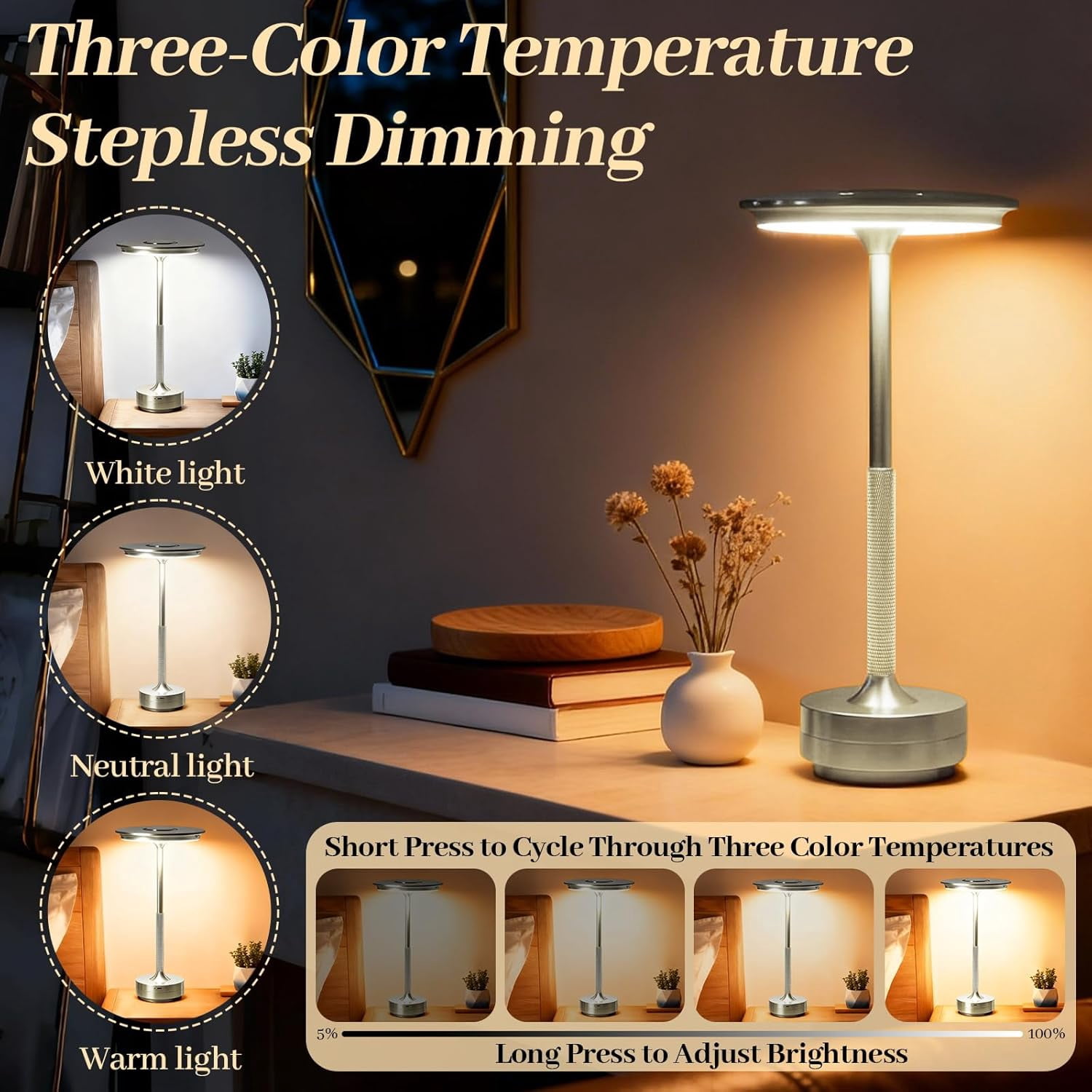 SOLSKENLIGHT 2 Pack Cordless Table Lamp Rechargeable, Portable Battery ...