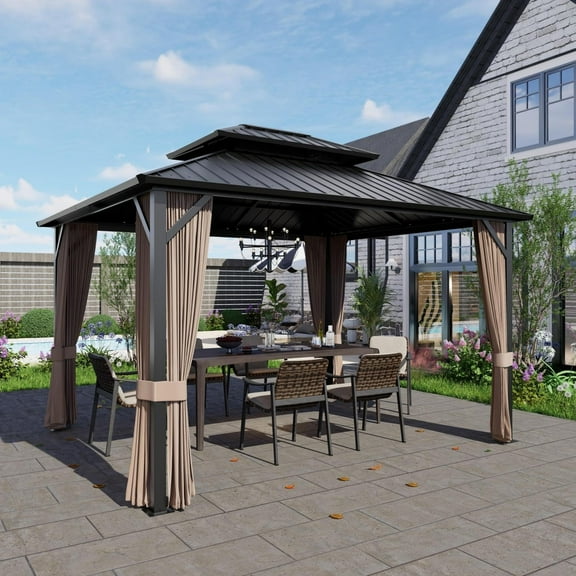 INTER HUT 10x12 FT Galvanized Steel Double Roof Gazebo with Aluminum ...