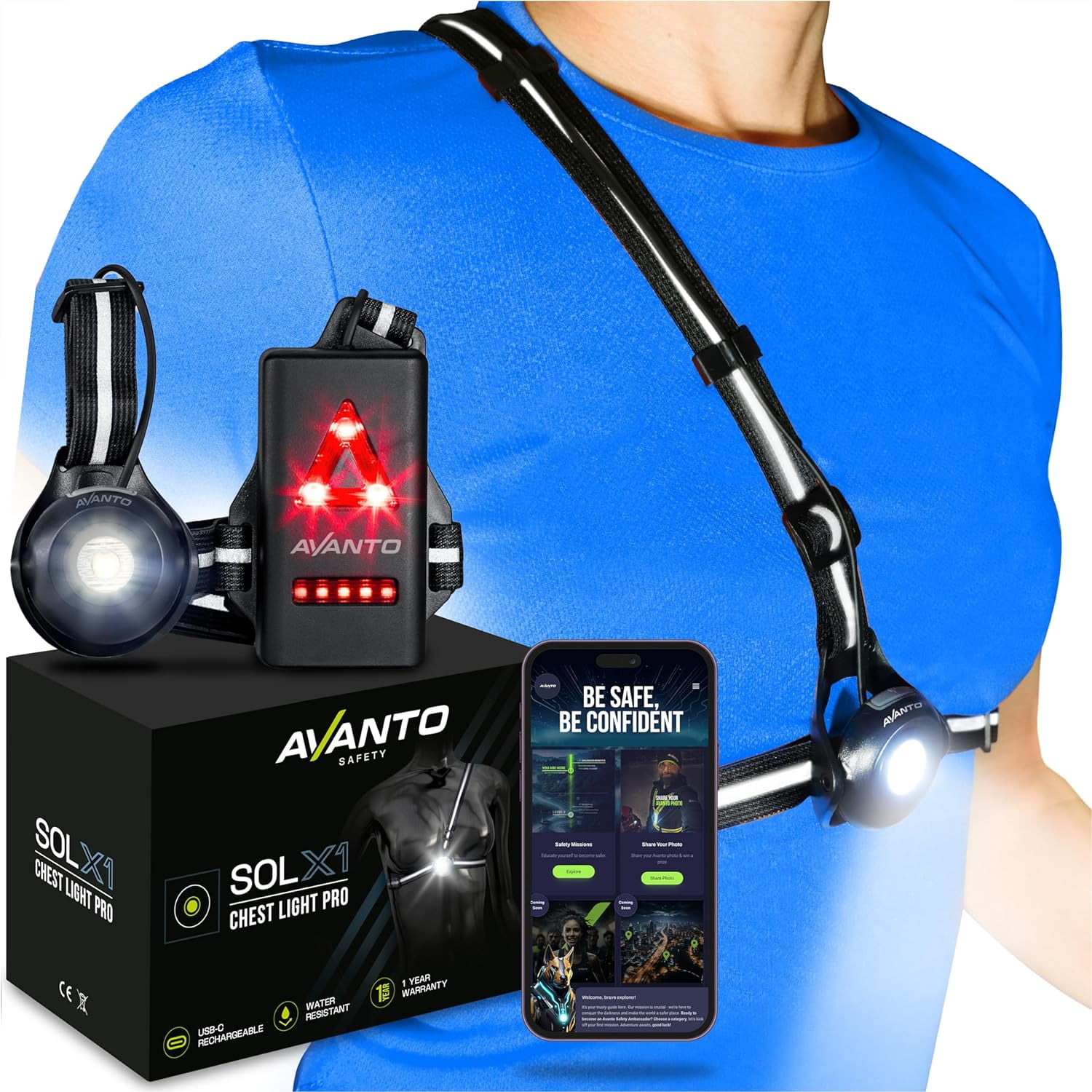 SOLX1 Pro Chest Light, Original, USB-C, Smart Running Lights for ...