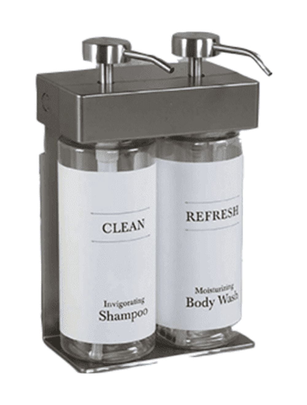 SOLera Liquid Dispenser Bracket color Satin Silver with 2-Chambers 440mL Rectangular Bottle ...