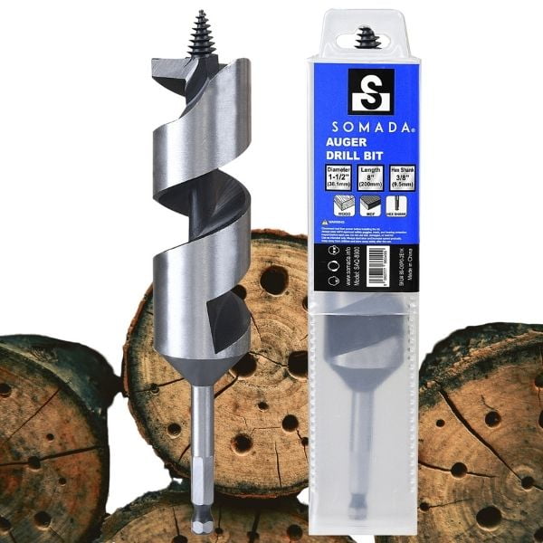 SOMADA 1-1/2-Inch x 8-Inch Auger Drill Bit for Wood, Quick Change Hex ...