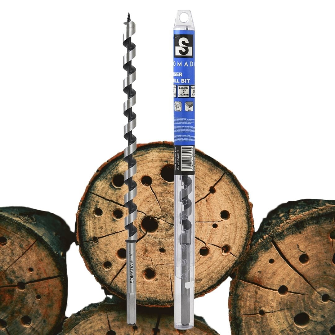 SOMADA 1/2-Inch x 12-Inch Auger Drill Bit for Wood, Hex Shank 3/8-Inch ...