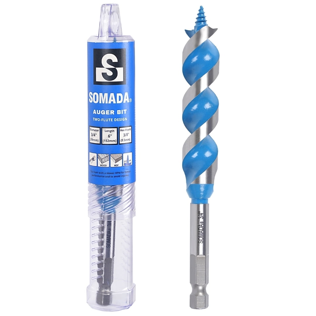 SOMADA 3/4-Inch x 6-Inch Double Cut Blue Auger Drill Bit for Wood ...