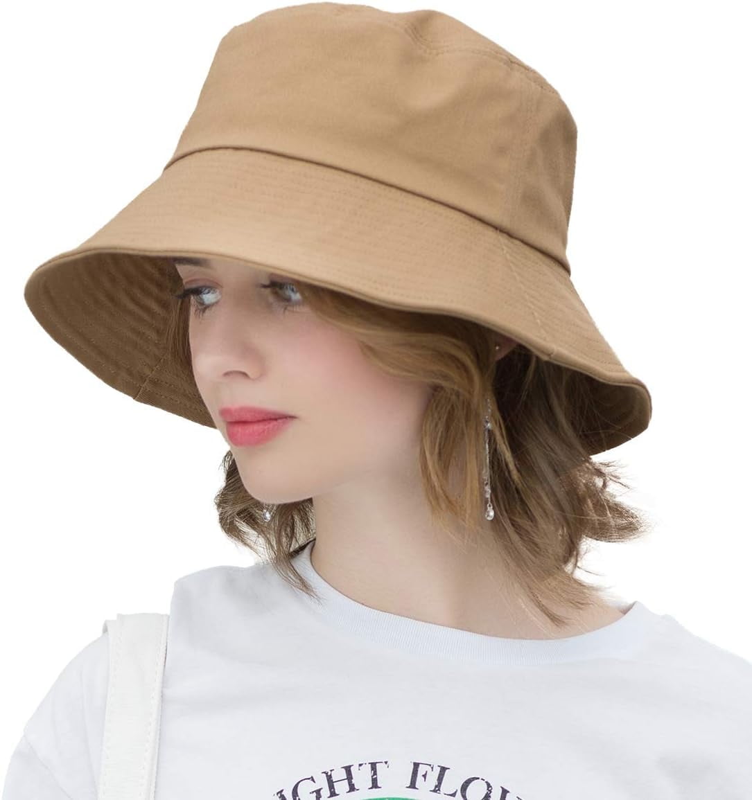 YEKEYI Womens Cotton Wide Brim Sun Hats UPF50+ UV Packable Beach Hat Summer Bucket Cap for ...