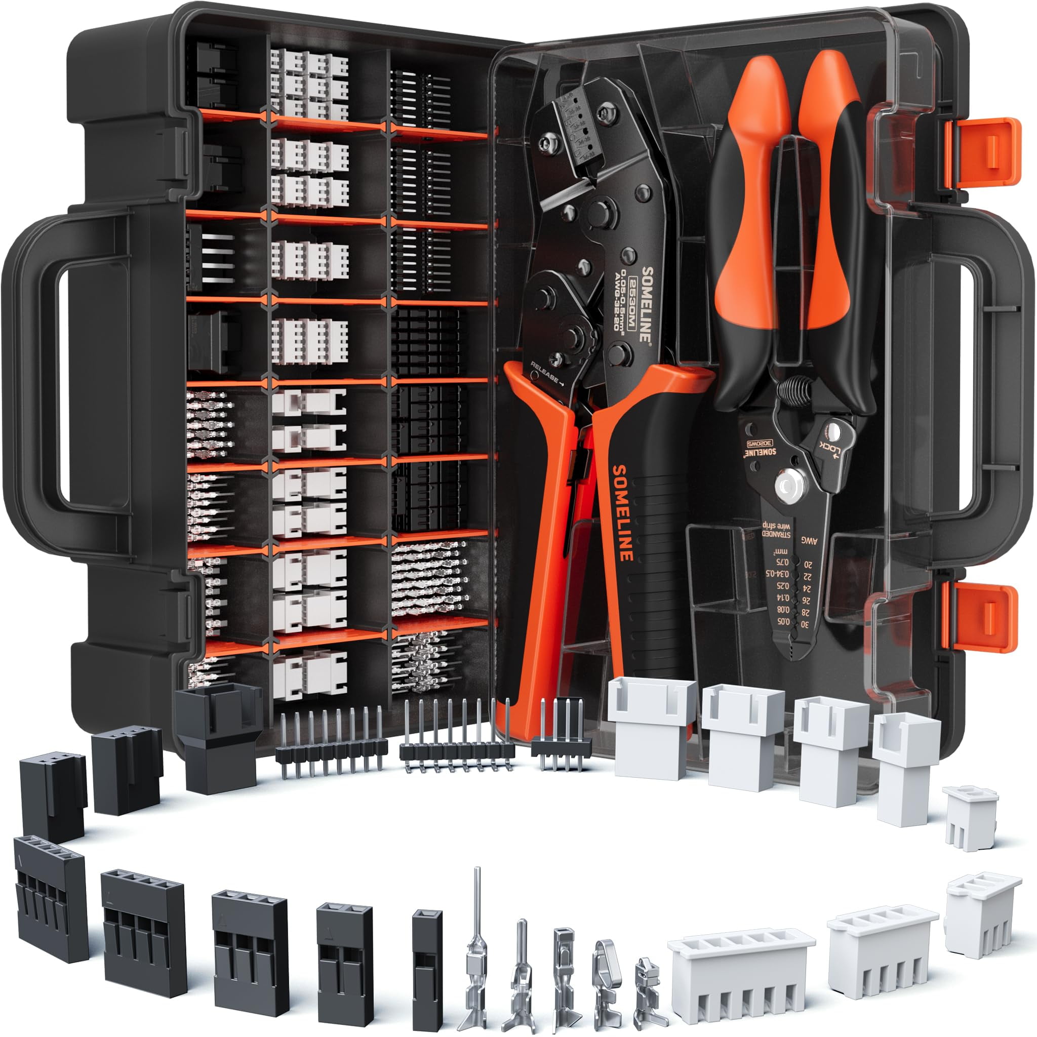 SOMELINE® Crimping Tool Connector Set, JST-XH 2.5mm/Dupont 2.54mm/KF2510 2.54mm Connector Set ...