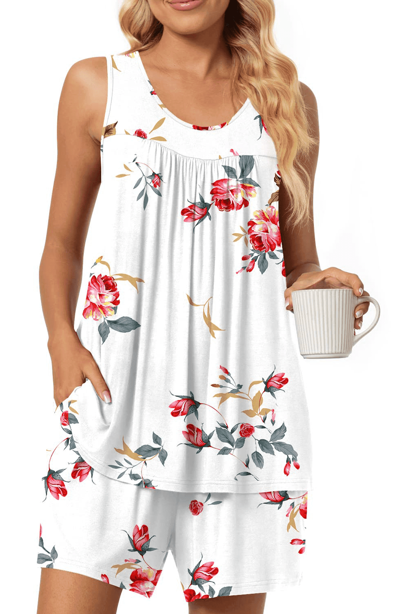 SOMER 2 Piece Pajamas for Women Sleeveless Cotton Soft Lounge Set ...