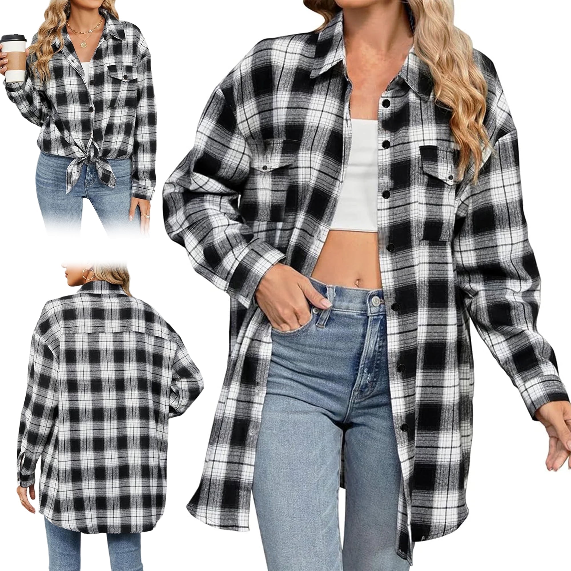 SOMER Flannel Shirt for Women Long Sleeve Women's Plaid Shirt Flannel ...