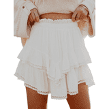 SOMER Womens Skorts Flowy Mini Skort Boho Ruffle Crochet Tiered Casual ...