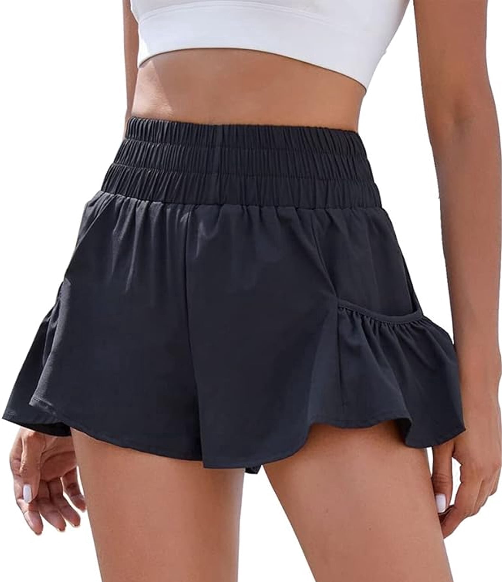 SOMER, Gym Shorts for Women, High Waisted Elastic Waist with Pockets ...